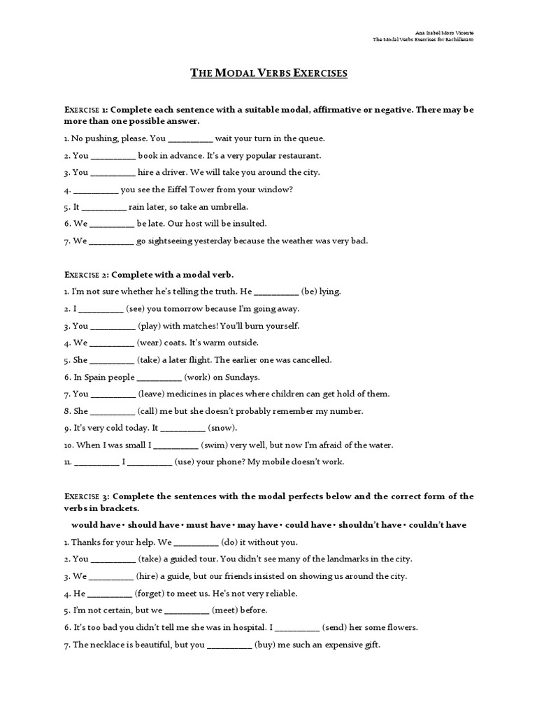 The Modal Verbs Exercises | PDF