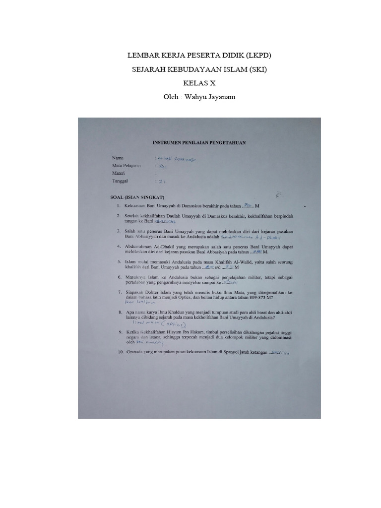 LKPD SKI Kelas X - Wahyu Jayanam | PDF