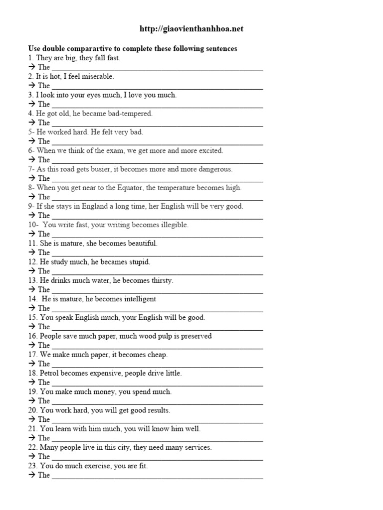 Double Comparative Exercises | PDF