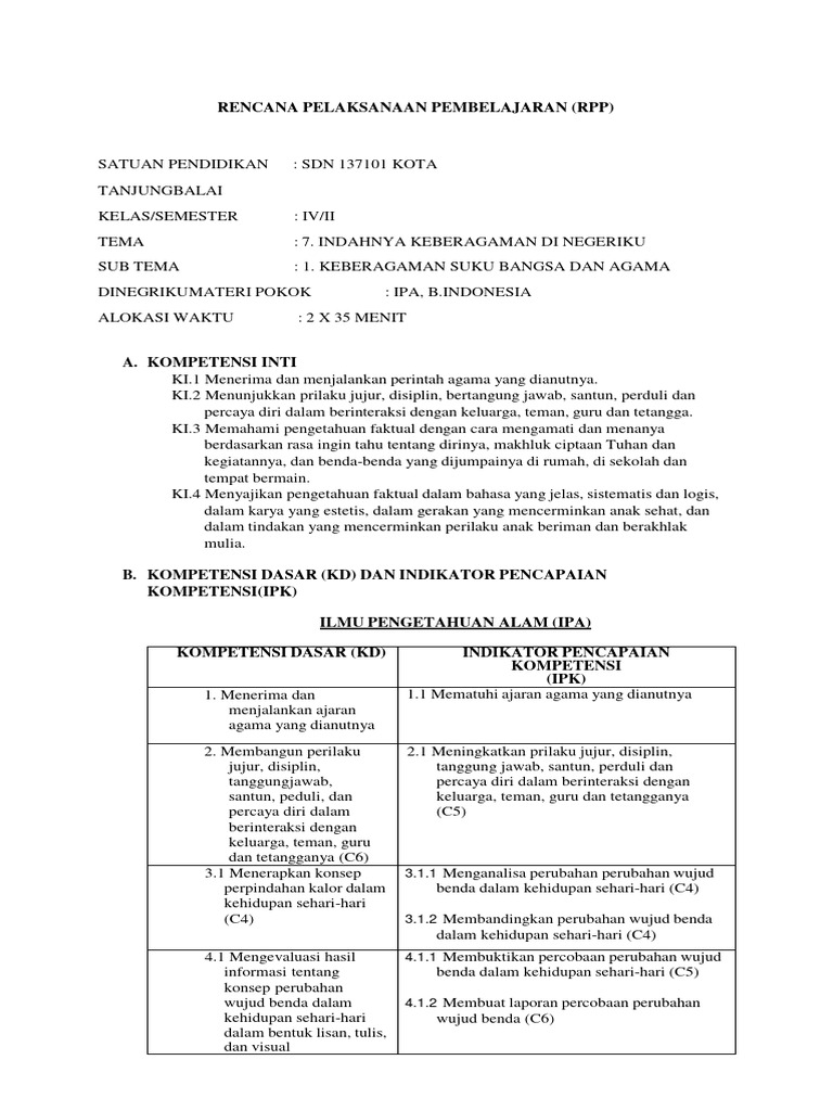 RPP Ipa Kelas 4 (Windah Panjaitan) | PDF | Karier & Perkembangan | Seni