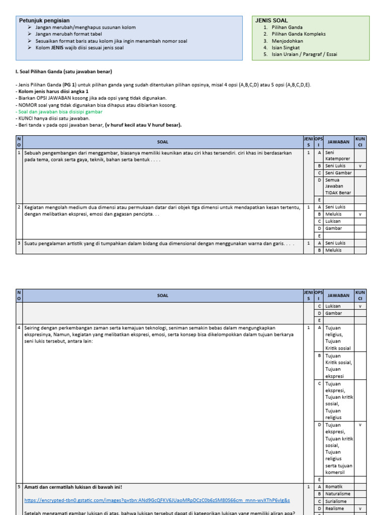 Template Soal Seni Budaya PSAJ - SBK - 9 | PDF