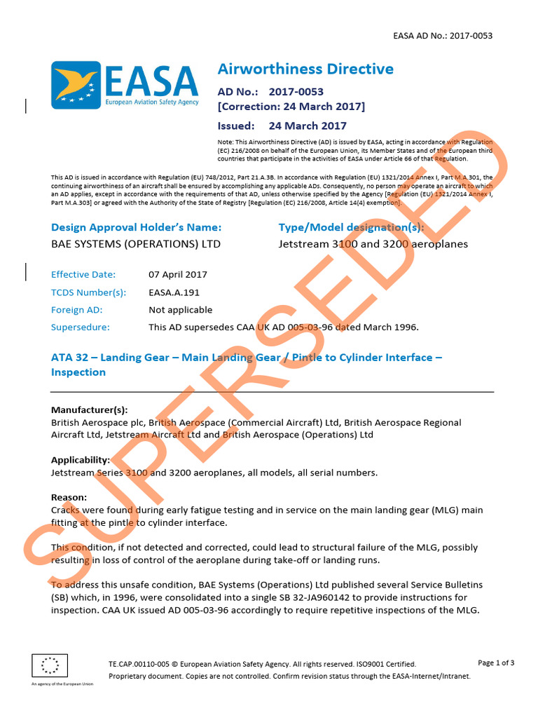 Easa Ad 2017-0053 1 | PDF | Aviation
