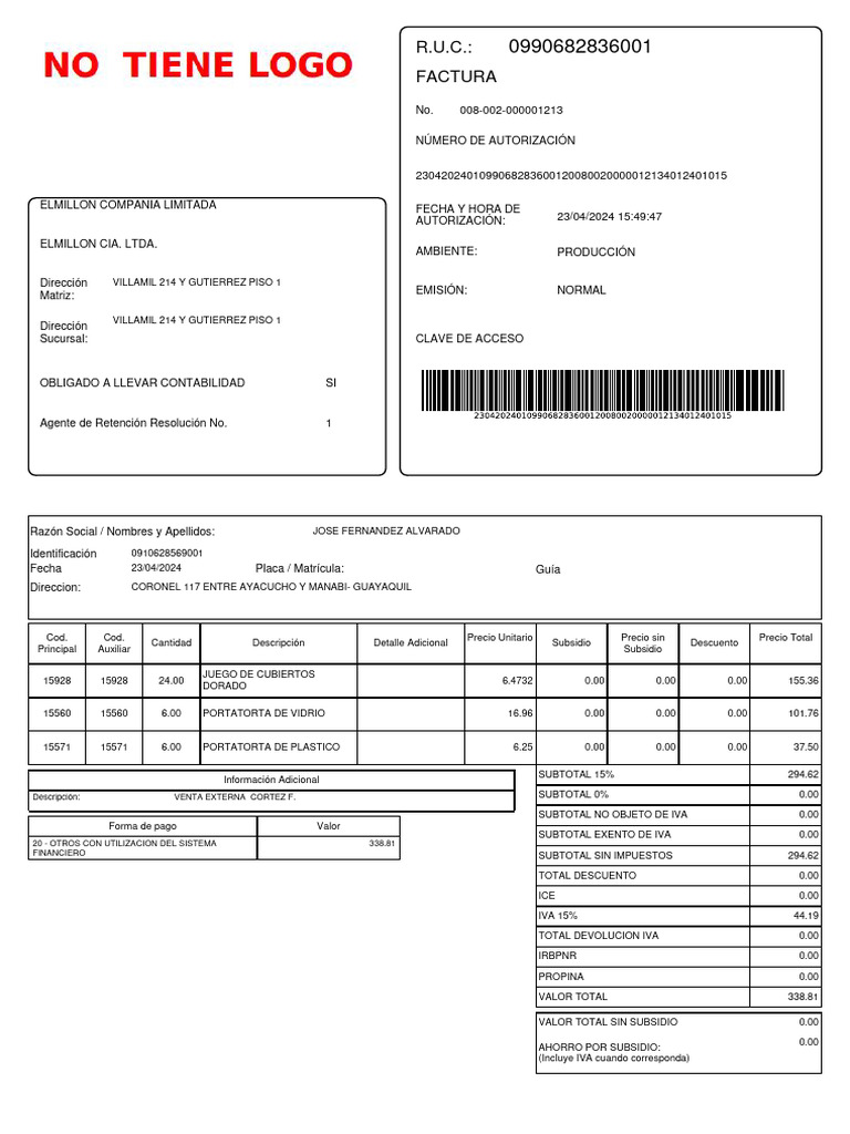 Factura Detallada de Venta Externa | PDF | Economía Financiera ...