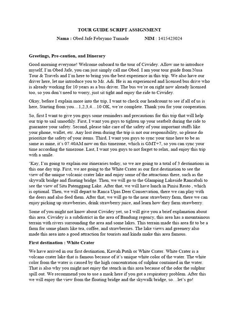 TOUR GUIDE SCRIPT ASSIGNMENT - Ciwidey | PDF