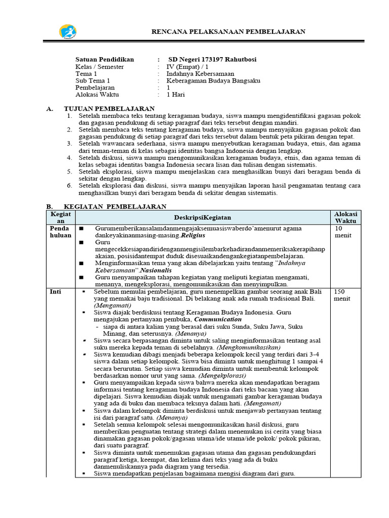 Kelas 4 Tema 1 Sub Tema 1 | PDF