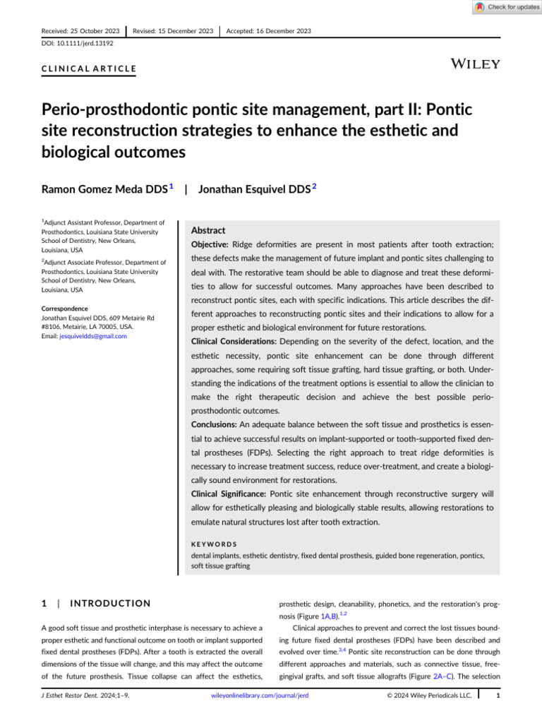 J Esthet Restor Dent - 2024 - Gomez Meda - Perio‐prosthodontic pontic ... J Esthet Restor Dent - 2024 - Gomez Meda - Perio‐prosthodontic pontic ...