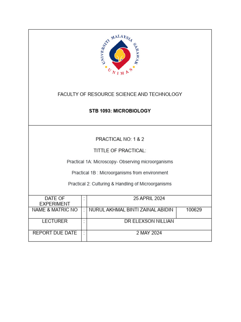 Stb1093 - Practical 1 & 2 | Download Free PDF | Bacteria | Microorganism