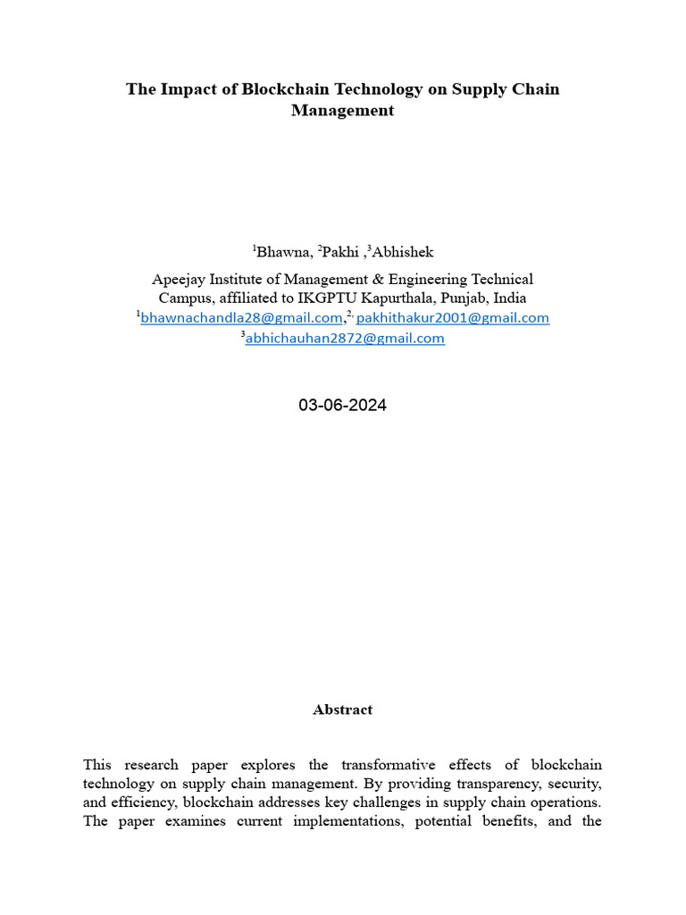 Research Paper Blockchain Tech | PDF | Supply Chain | Supply Chain ...