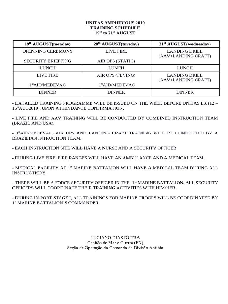 UNITAS Amphibious 2019 Training Schedule | PDF