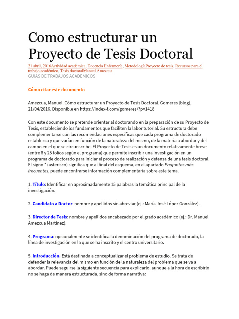 Como Estructurar Un Proyecto de Tesis Doctoral | PDF | Tesis | Doctorado Como Estructurar Un Proyecto de Tesis Doctoral | PDF | Tesis | Doctorado