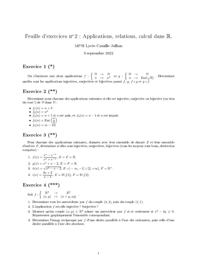 Exos Applications | PDF | Inclusion (mathématiques) | Logique mathématique