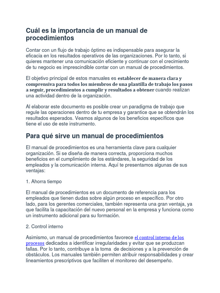 Cuál Es La Importancia de Un Manual de Procedimientos | PDF | Business ...