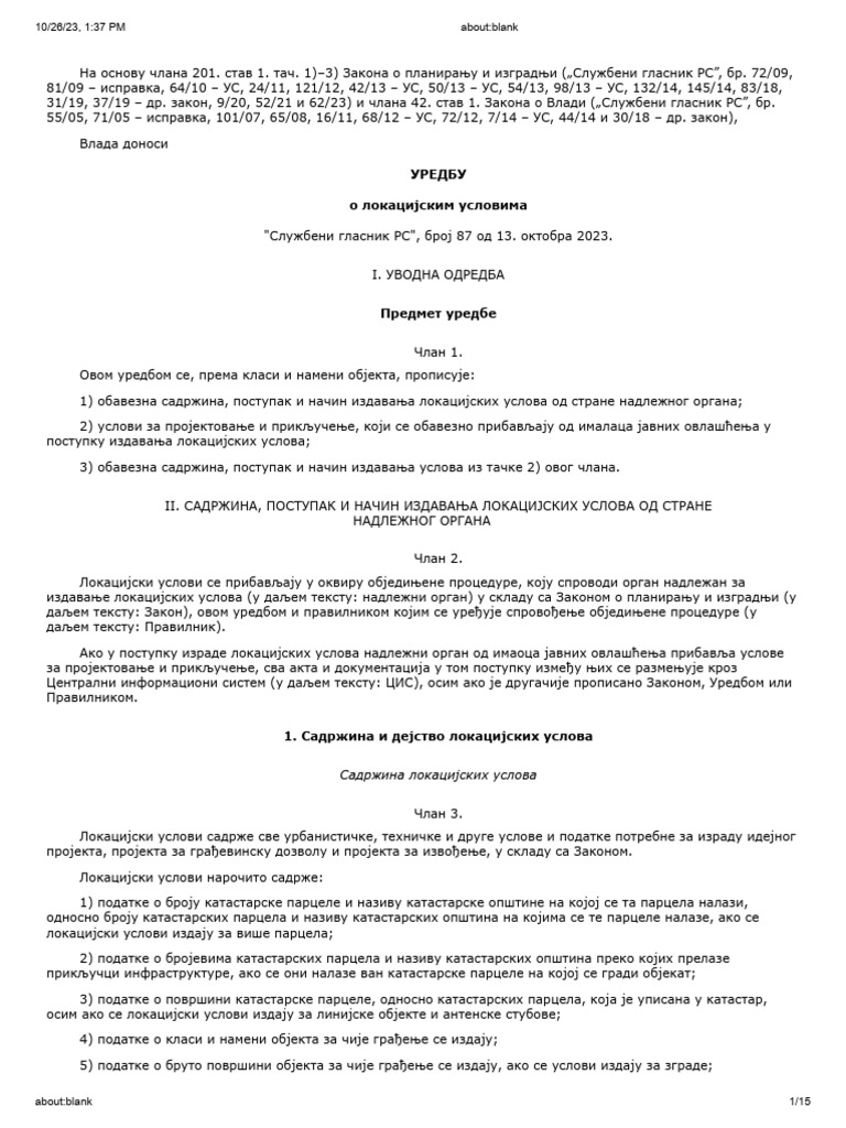 Uredba o Lokacijskim Uslovima | PDF