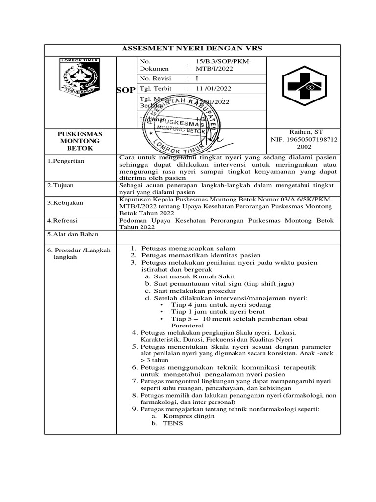 Sop ASSESMENT NYERI VRS | PDF