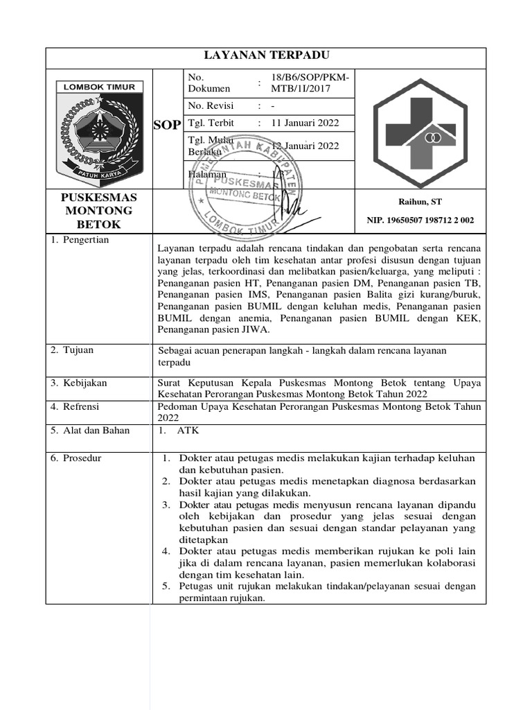 SOP LAYANAN TERPADU | PDF