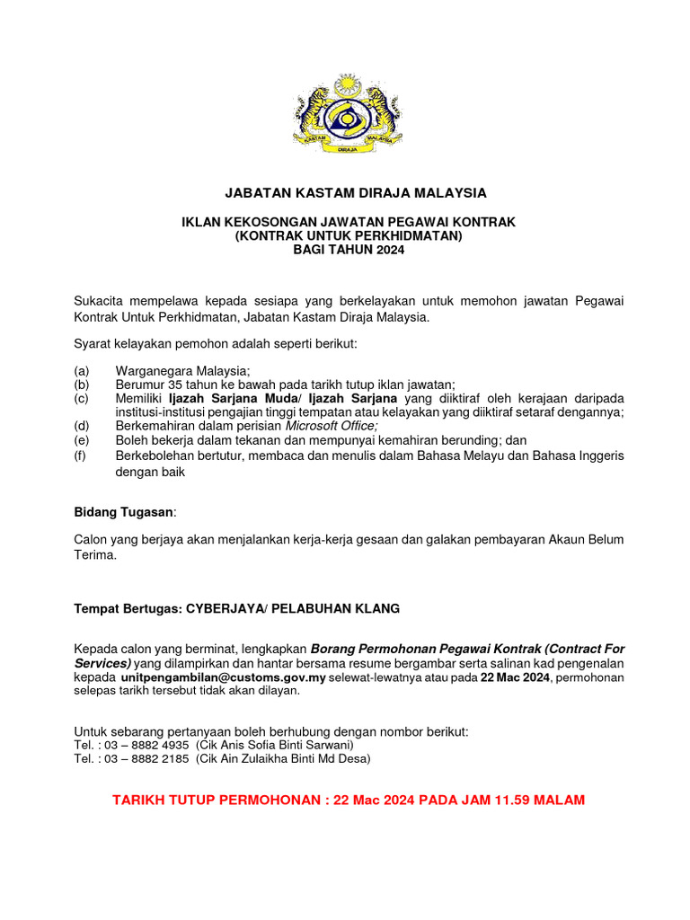 Iklan Peg Kontrak JKDM 2024 | PDF