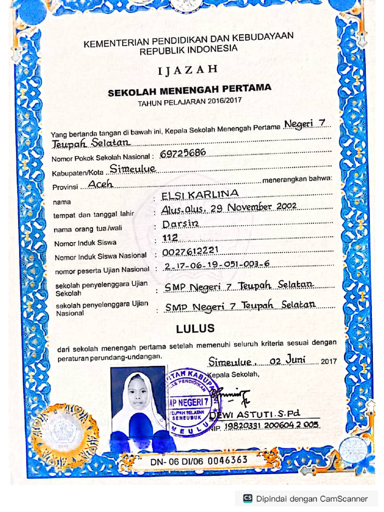 Ijazah SMP Elsi | PDF