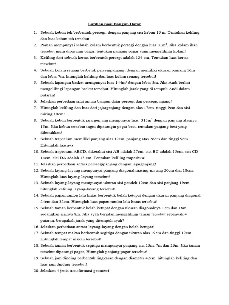 Latihan Soal Bangun Datar | PDF | Griya & Taman