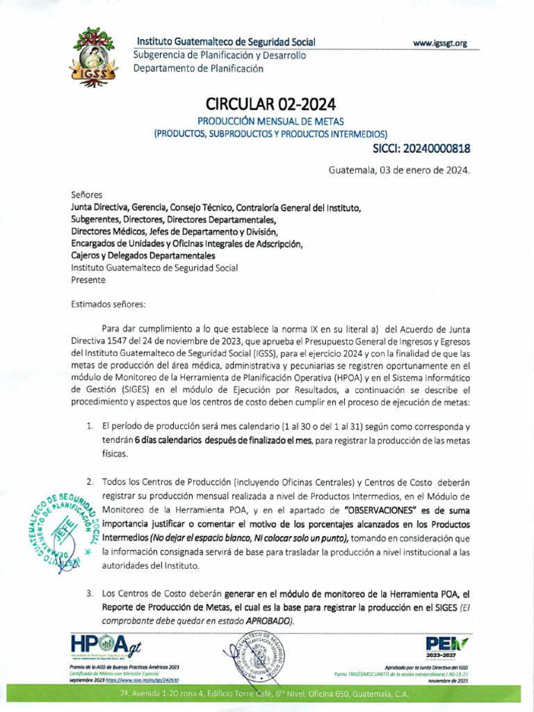Oficio Circular 02-2024 Dep Planificacion METAS | PDF Oficio Circular 02-2024 Dep Planificacion METAS | PDF