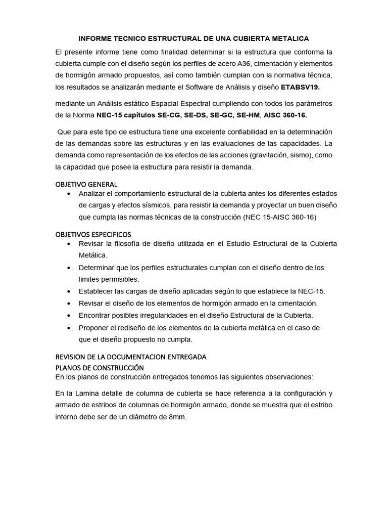 Informe Tecnico Estructural Cubierta1 | PDF | Diseño | Viga (Estructura)