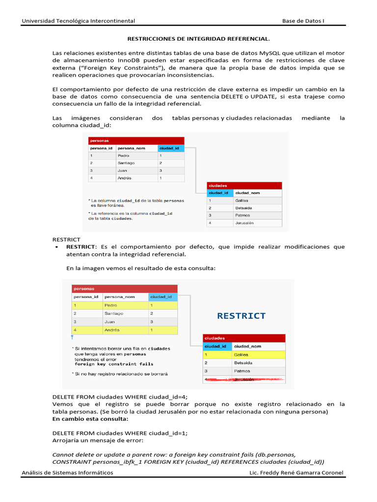 Restricciones Integridad Referencial En Mysql Pdf Diseño De 7416