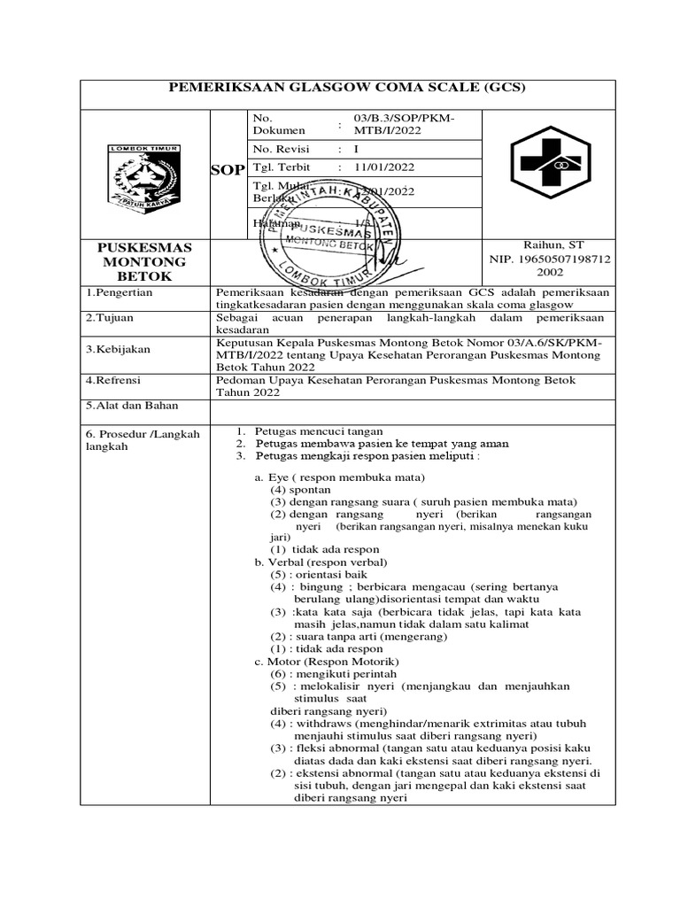Sop Pemeriksaan GCS-1 | PDF
