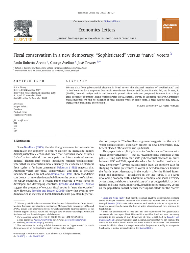 Voter Sophistication and Fiscal Conservatism | PDF | Government Budget ...
