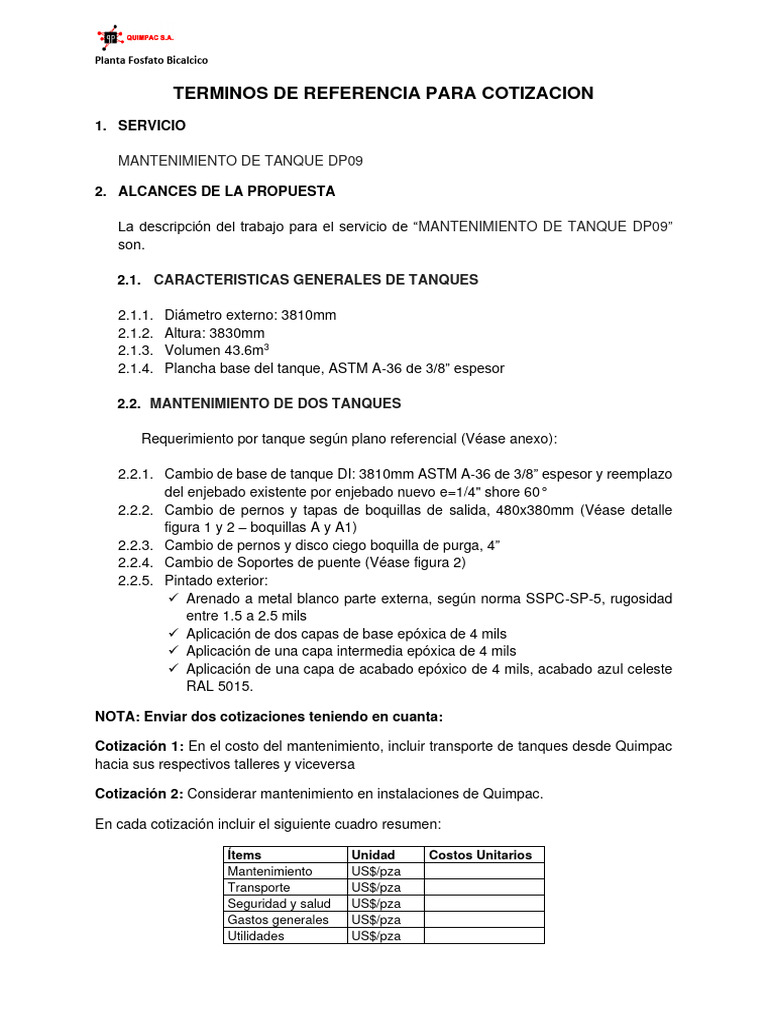TDR Mantenimiento Tanque Dp09 | PDF