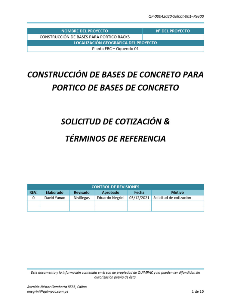 Tdr_ Construcción Civil Bases Para Portico (1) | Descargar gratis PDF ...