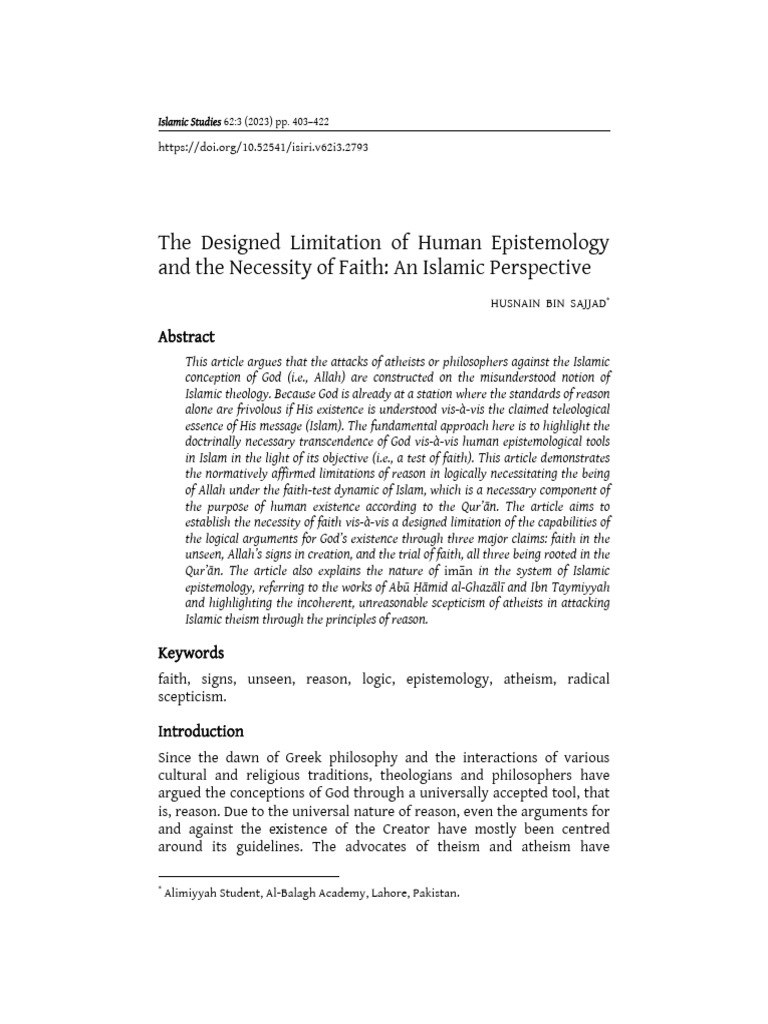 The Designed Limitation of Human Epistem | PDF | Reason | Faith