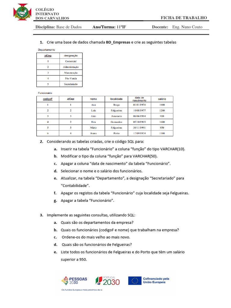 ficha_sql_ | PDF | Tabela (banco de dados) | SQL