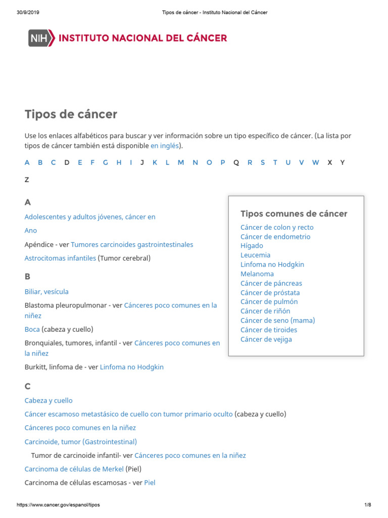 Tipos de cáncer: guía completa | PDF | Cáncer | Neoplasias