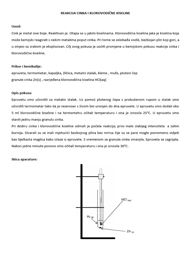 cink i klorovodicna kiselina | PDF