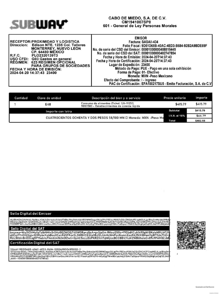 Factura Subway | PDF