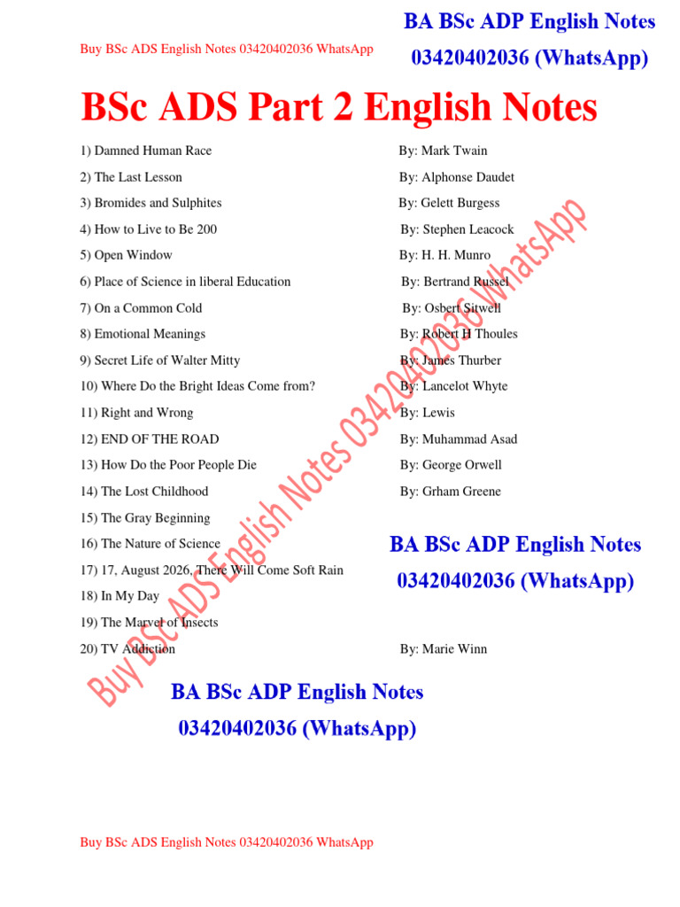 BSC English Chapters Notes Questions Answers | PDF | Science | Thought