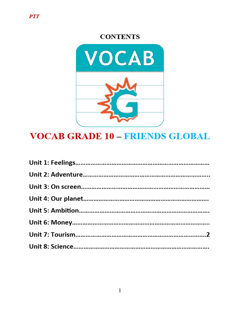 Friends Global 10 Vocabulary Guide | PDF