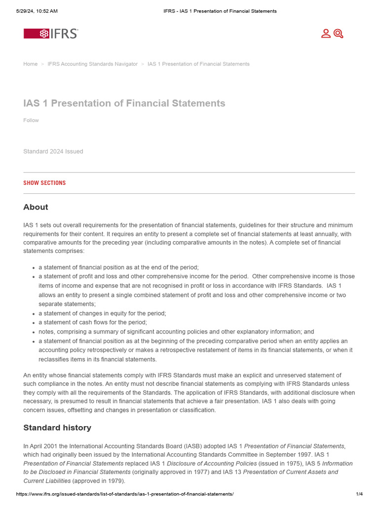 IFRS - IAS 1 Presentation of Financial Statements | Download Free PDF ...