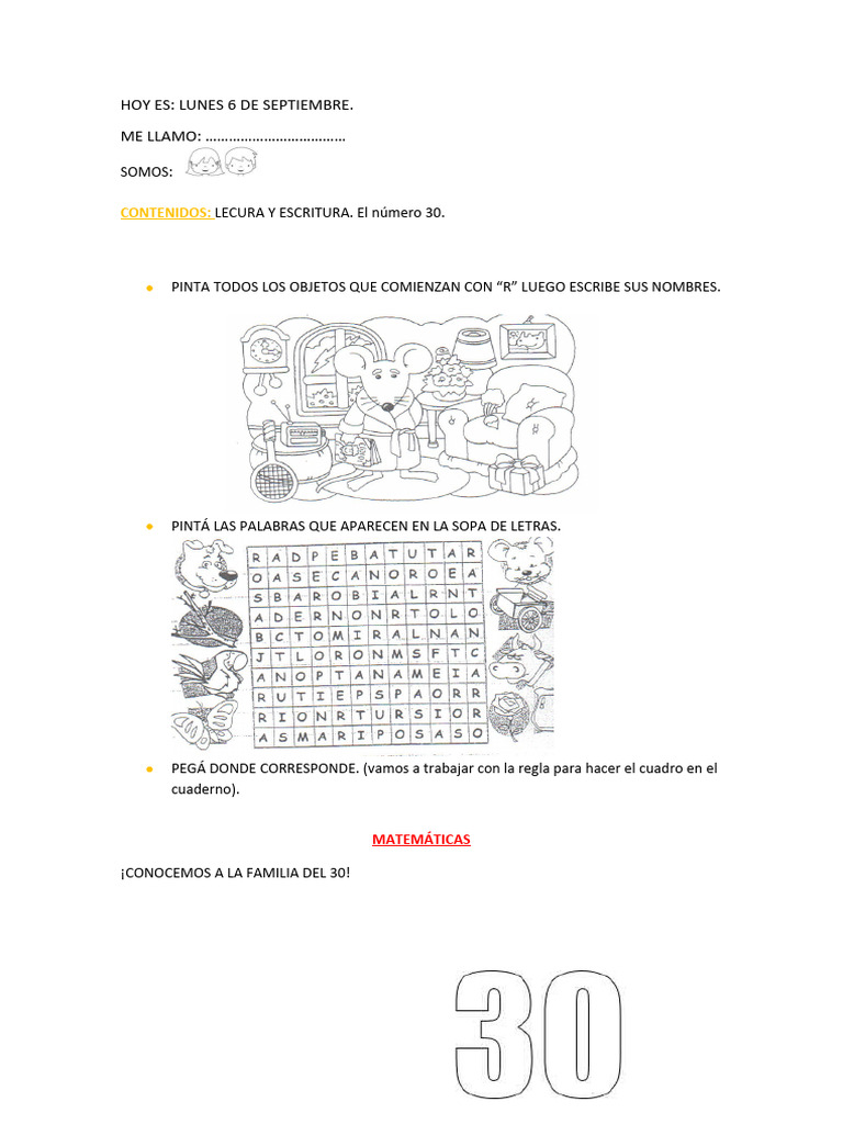 Actividades Educativas: Familia del 30 y Letra B | PDF