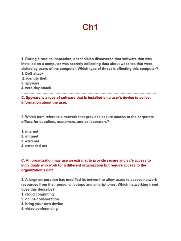 Ch1 MCQ | PDF | Computer Network | Internet