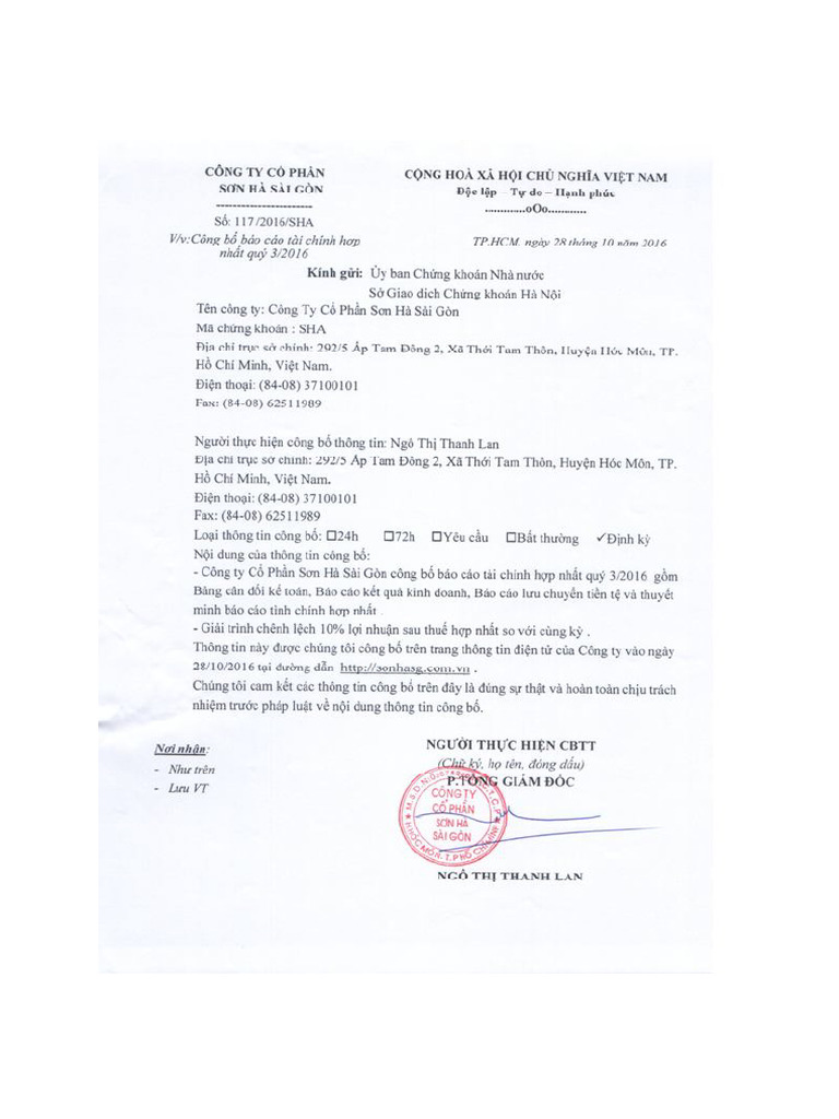 Cong Bo Bao Cao Tai Chinh Hop Nhat Quy 3 Nam 2016 BCTC Hopnhat q3 2016 | PDF