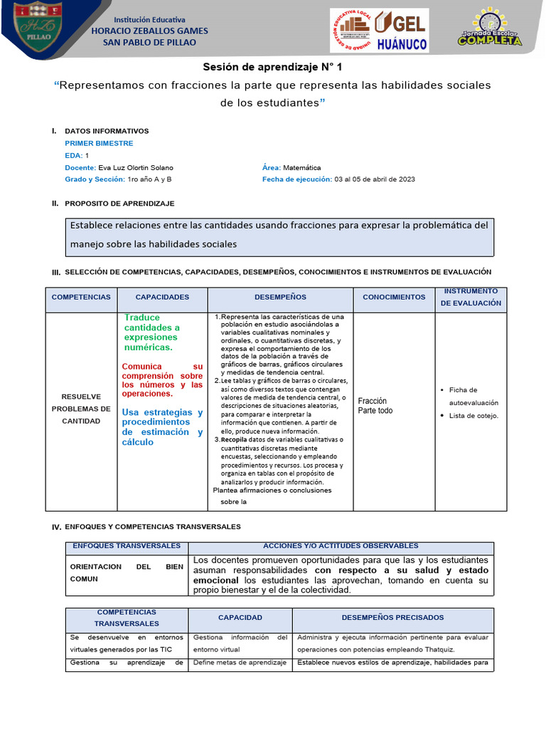 Sesion de aprendizaje | Descargar gratis PDF | Aprendizaje | Evaluación