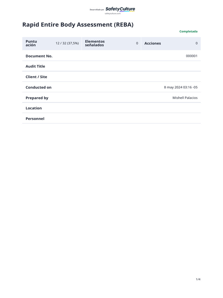 Rapid Entire Body Assessment (REBA) | PDF | Anatomical Terms Of Motion | Musculoskeletal System