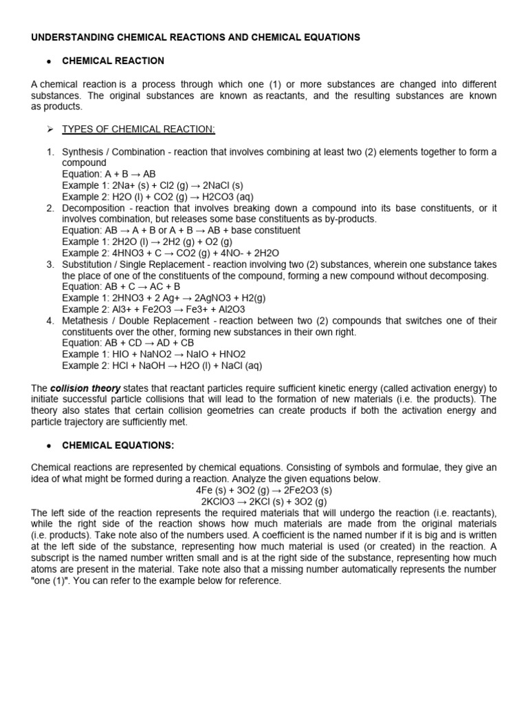 CHEMICAL REACTIONS HANDOUT | Download Free PDF | Chemistry | Chemical ...