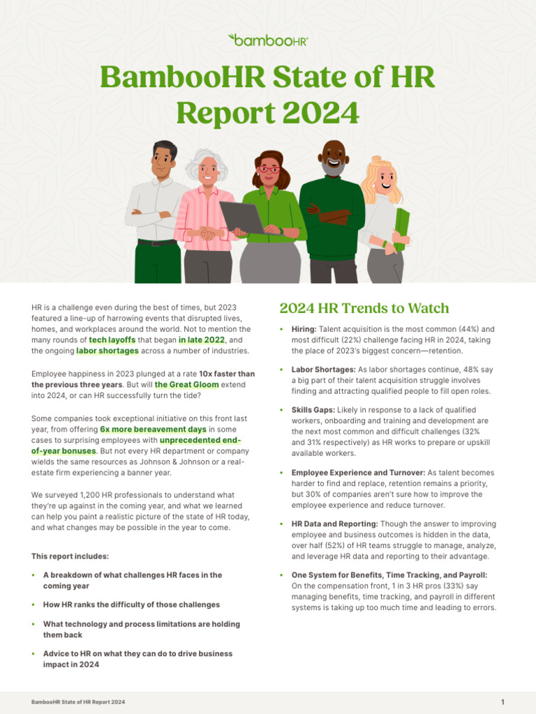 Bamboohr State of HR 2024 | PDF | Employee Retention | Payroll