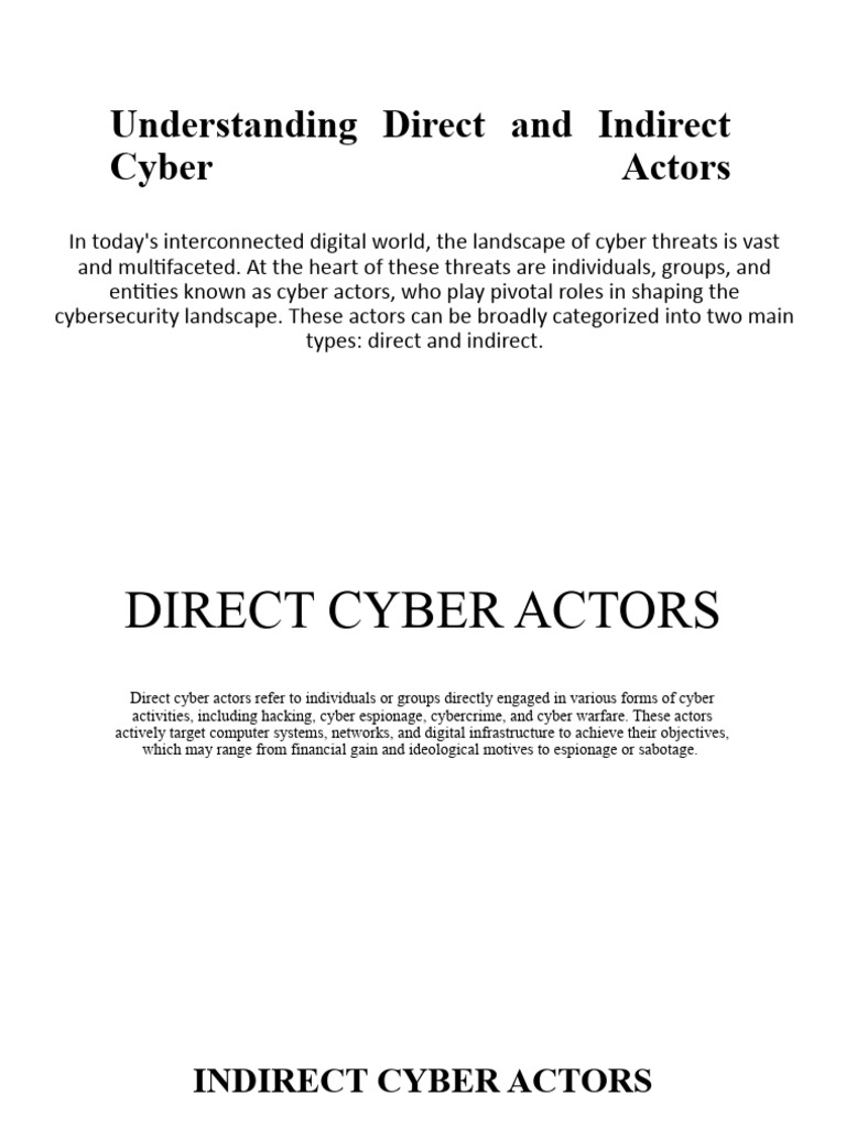 Understanding Direct and Indirect Cyber Actors | PDF | Cybercrime ...