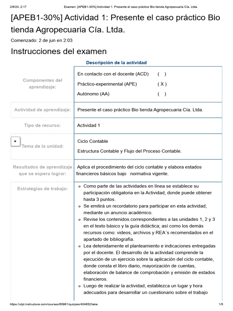 Examen - (APEB1-30%) Actividad 1 - Presente El Caso Práctico Bio Tienda Agropecuaria Cía. Ltda ...