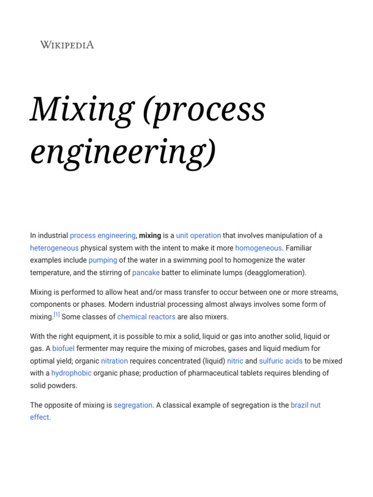 Mixing (Process Engineering) - Wikipedia | PDF | Chemical Engineering | Applied And ...