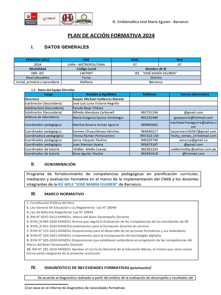 Plan de Accion Formativa-2024-Eguren | PDF | Evaluación | Enseñando