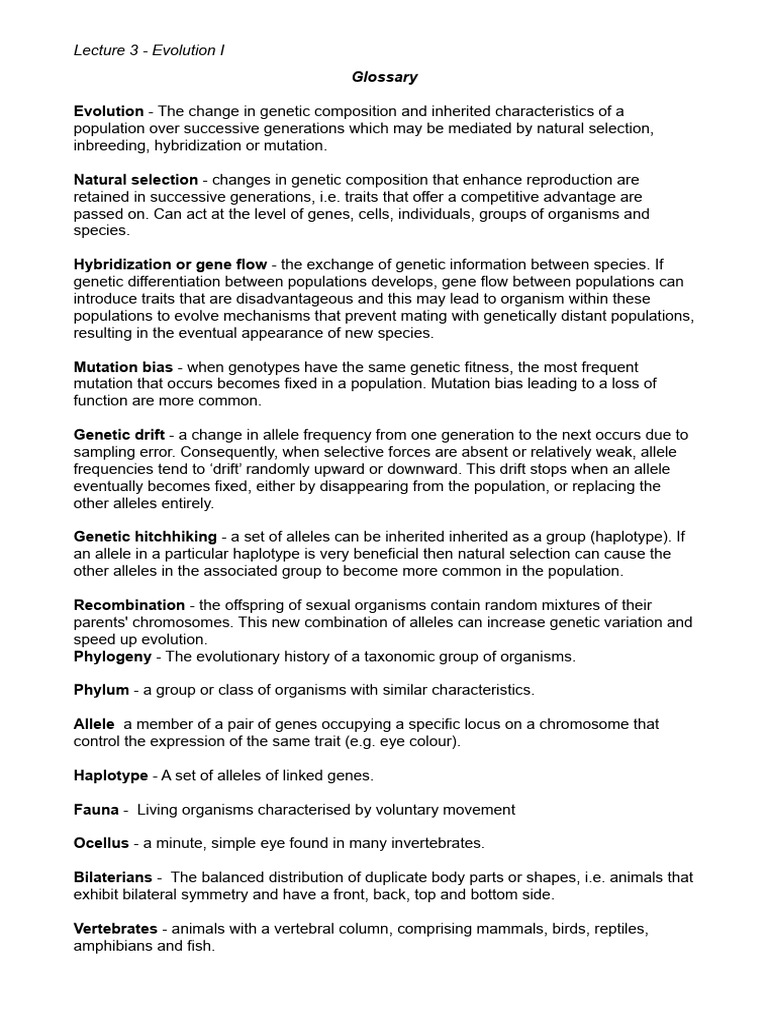 C83VIB_EvolutionI_glossary | PDF | Evolution | Genetics