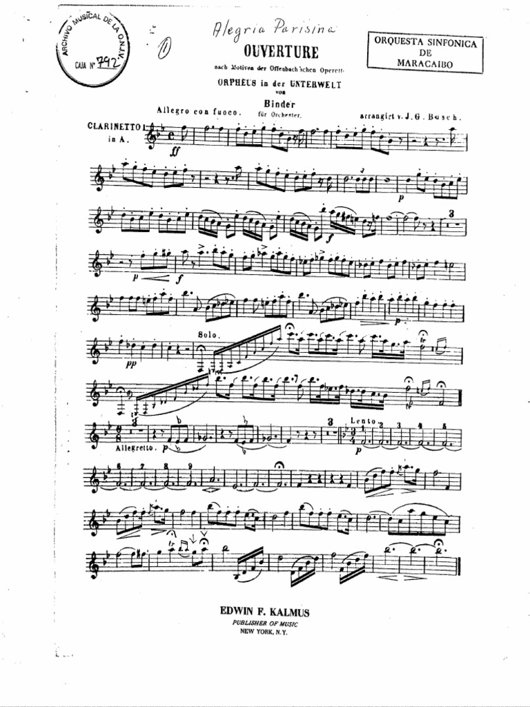 Orfeo de Los Infiernos Offenbach Partes Clarinete 1 | PDF
